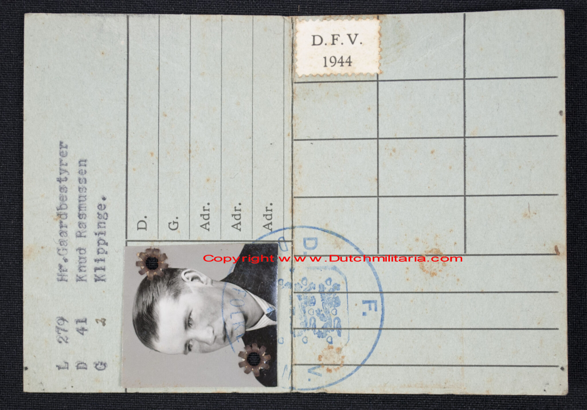 (Denmark) Danish Germanic SS/Schalburgkorps civilian Dansk Folke-Værn (D.F.V.) Legitimation ...