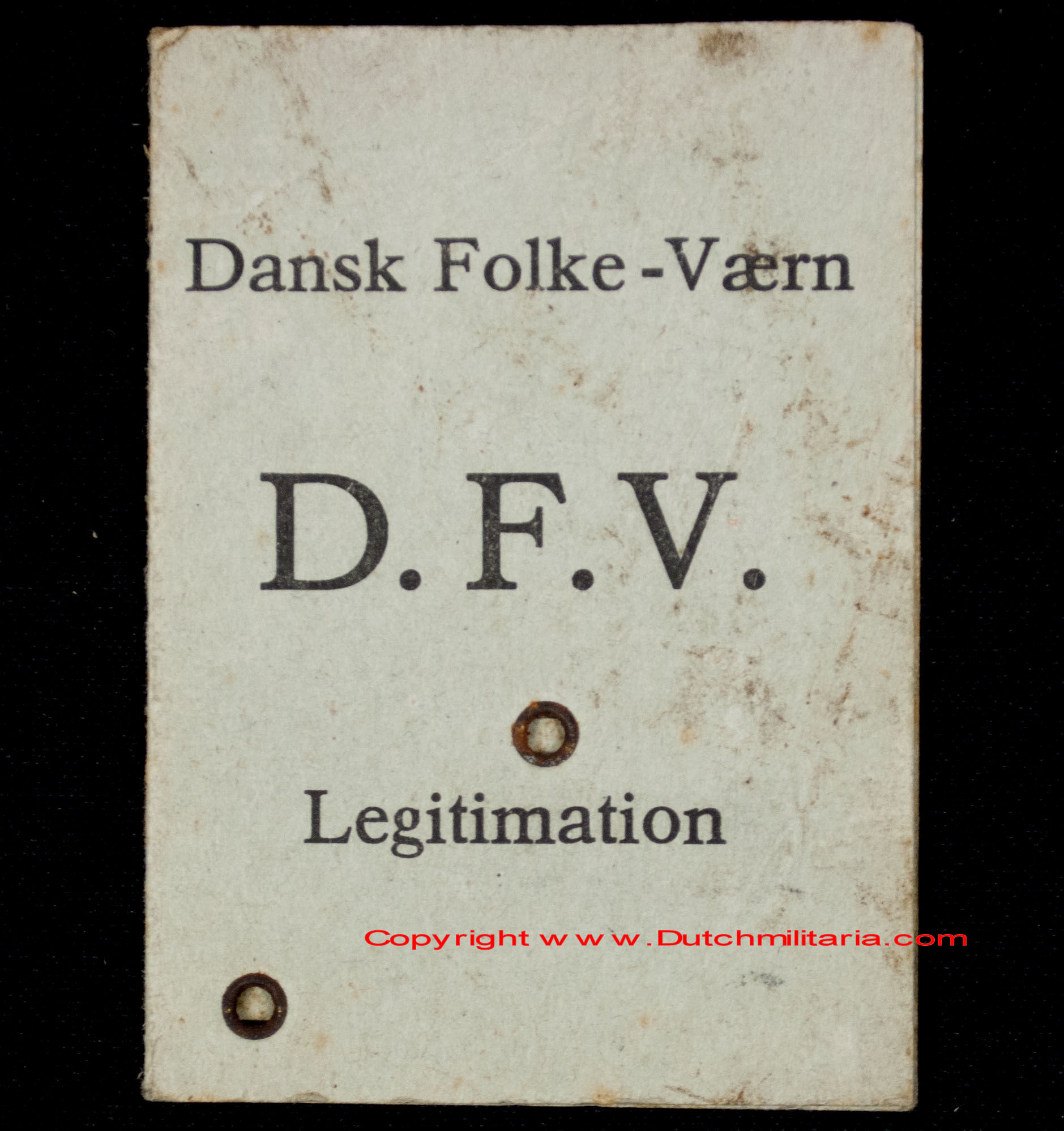 (Denmark) Danish Germanic SS/Schalburgkorps civilian Dansk Folke-Værn (D.F.V.) Legitimation ...