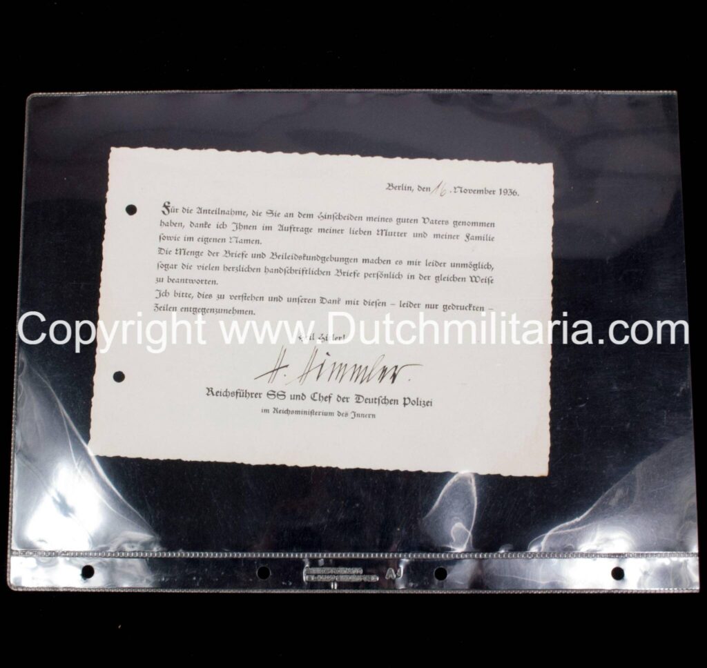 Reichsführer SS Heinrich Himmler original autograph on thank card for ...