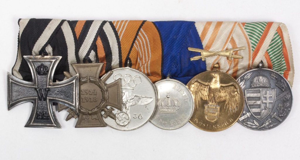 German WWII Medalbar with EK2, FEK, Olympia medal, Treue dienst ...