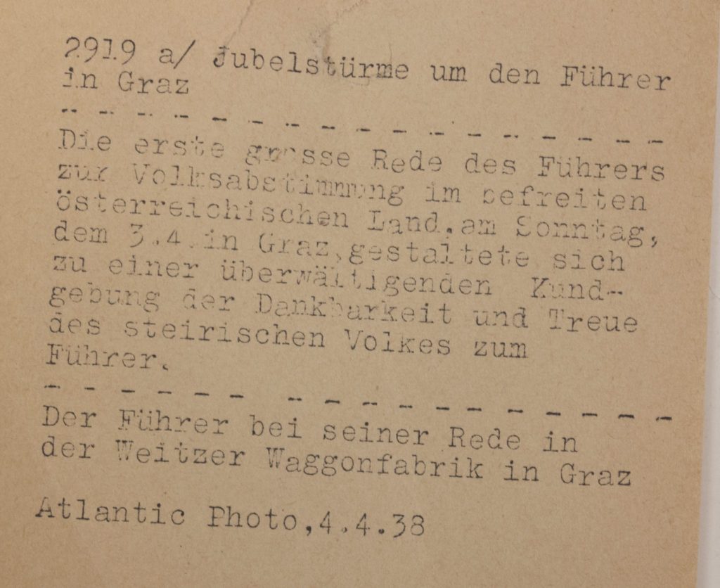 (Pressphoto) Adolf Hitler – Jubelstürme um den Führer in Graz (1938)