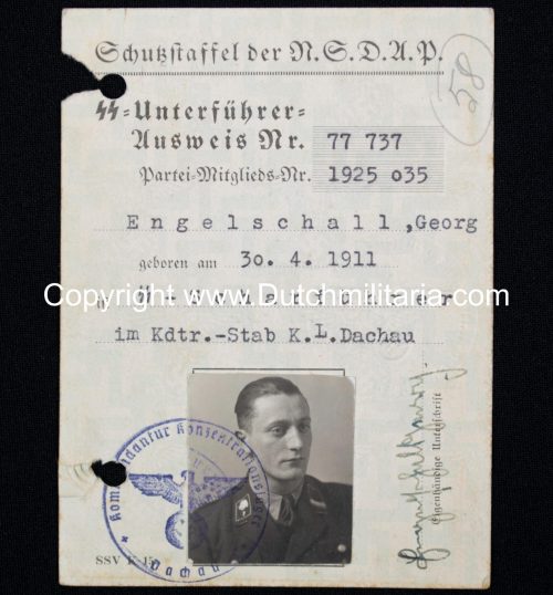 SS-Unterführer Ausweis Georg Engelschall Staff Concentrationcamp Dachau ...